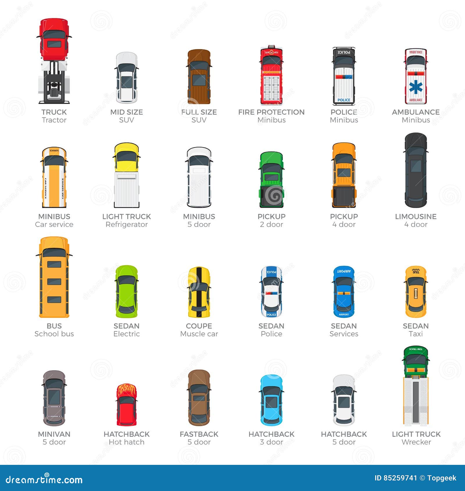 Inzameling Van Diverse Moderne Soorten Auto's Vector Illustratie ...