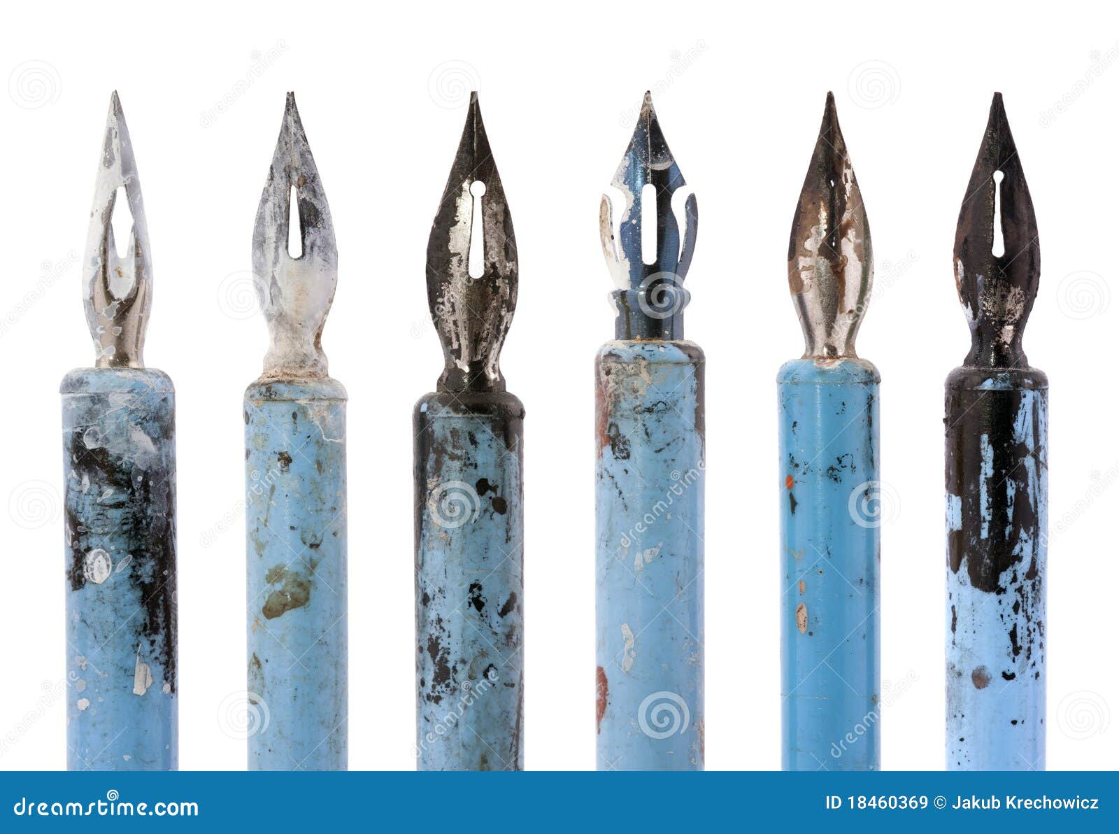 Inzameling Van Oude Blauwe Pennen Stock Afbeelding - Image of ...