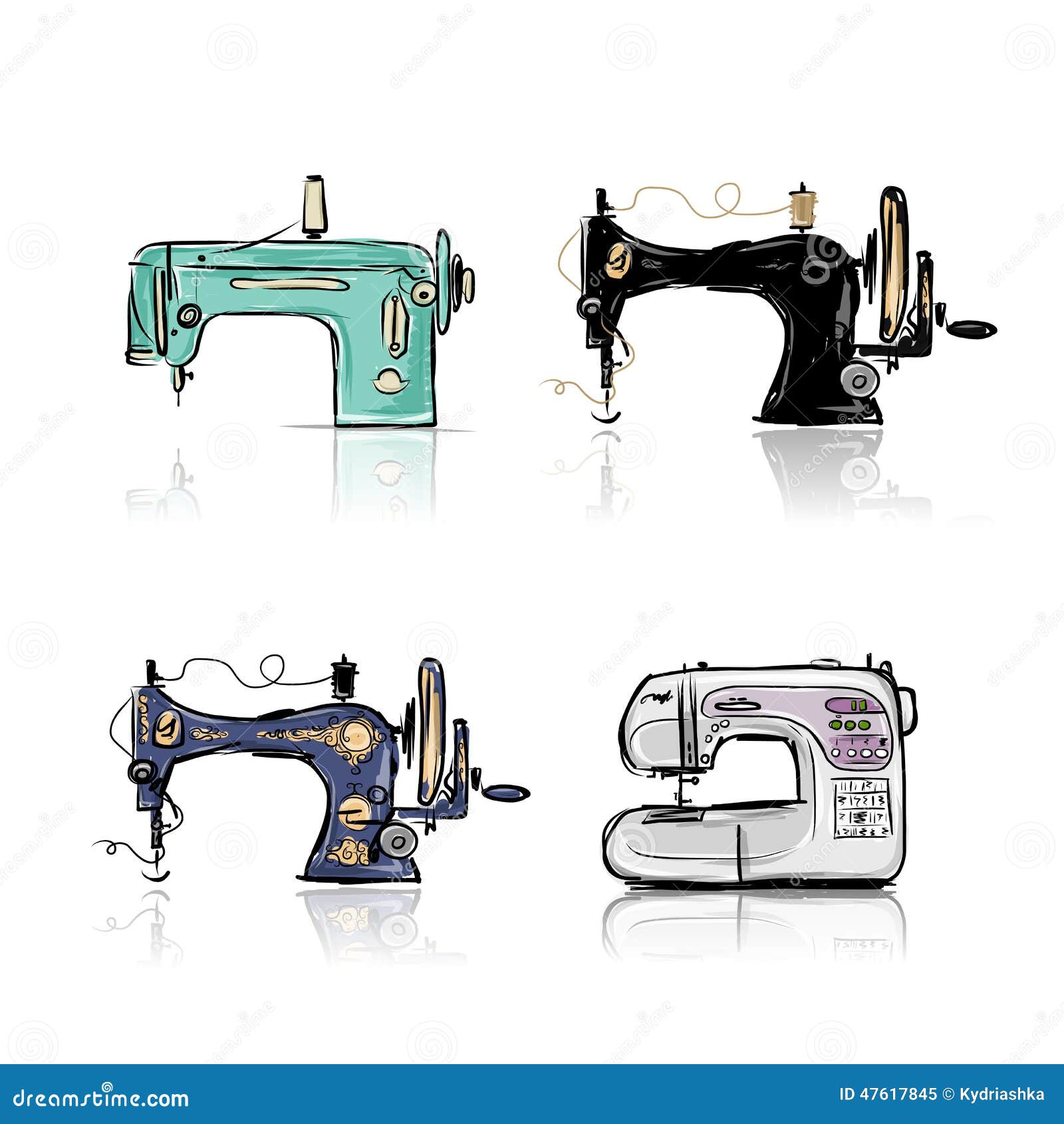 Inzameling Van Retro Naaimachine, Schets Voor Vector Illustratie ...