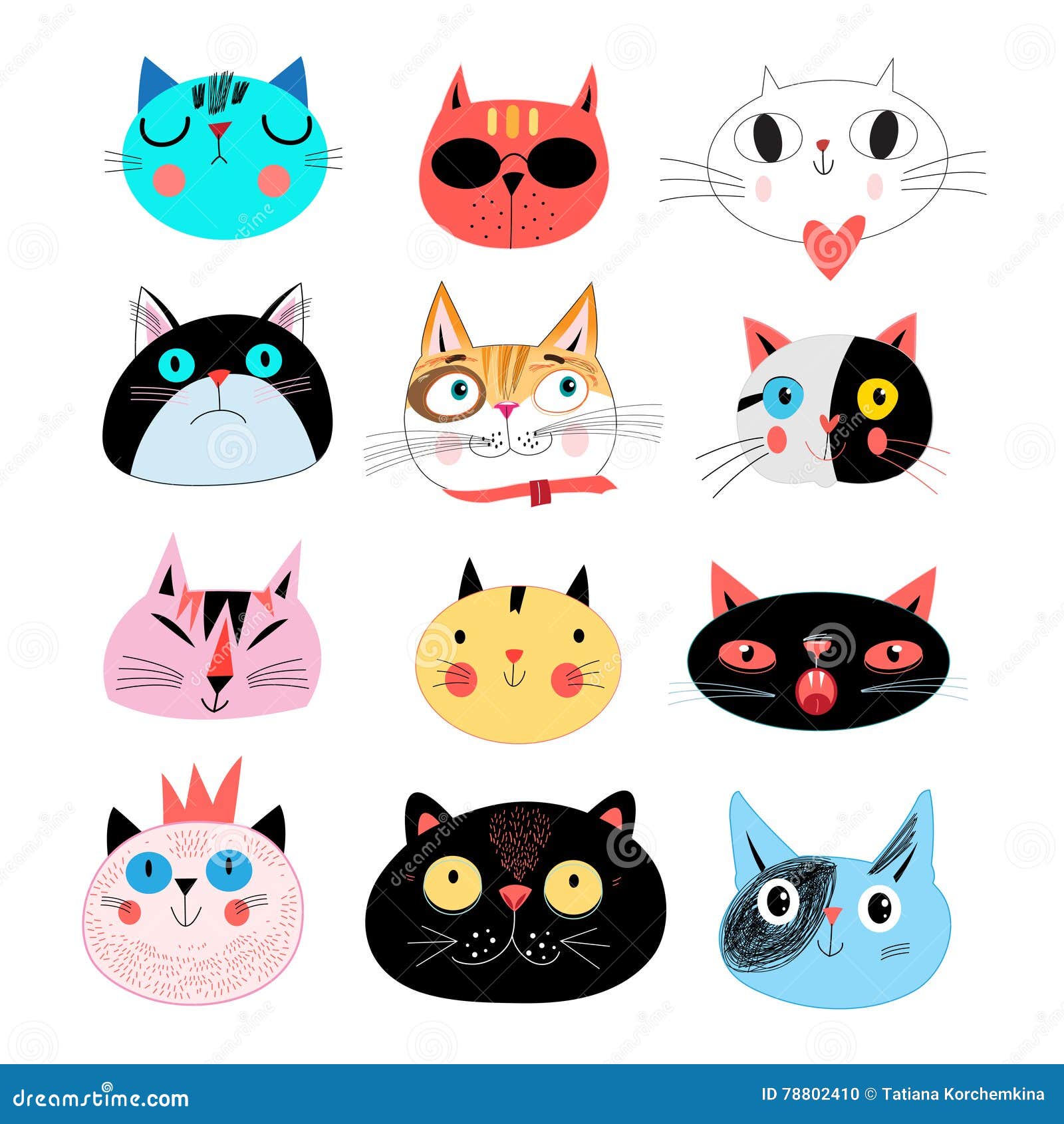 Inzamelings Verschillende Portretten Van Katten Vector Illustratie ...