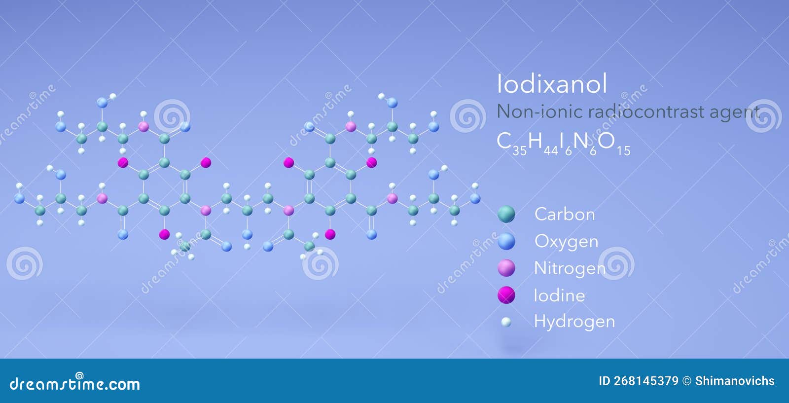 Iodixanol Molecule, Molecular Structures, C35h44i6n6o15, 3d Model ...