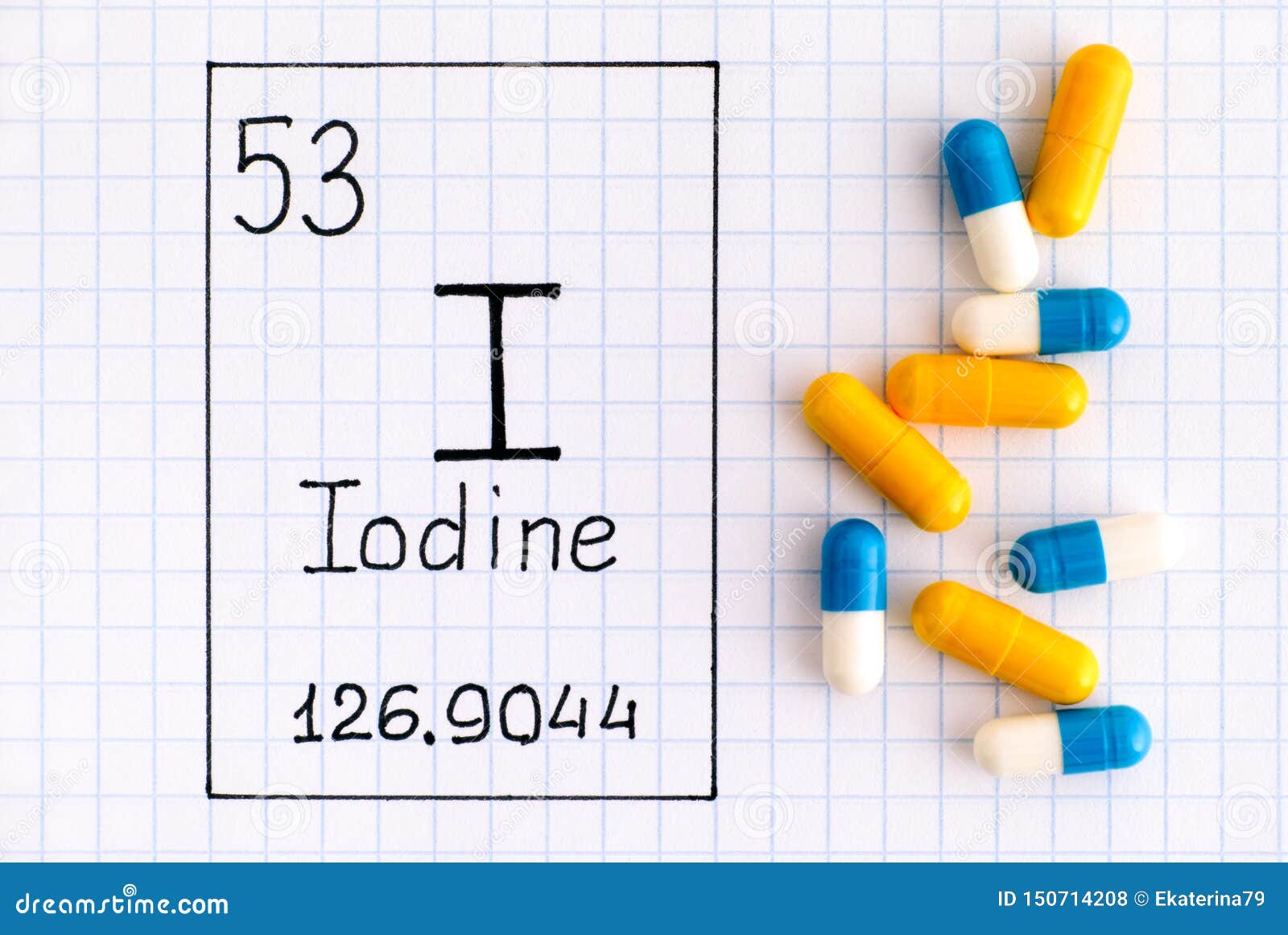 Iodo I Do Elemento Químico Da Escrita Com Alguns Comprimidos Foto de ...