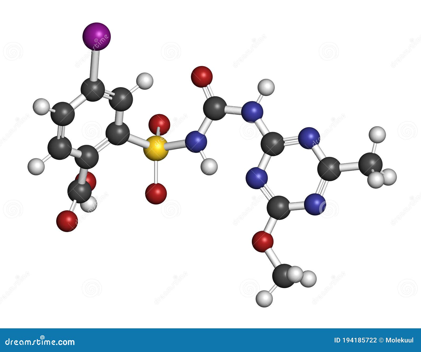 Iodosulfuron Herbicide Molecule. 3D Rendering. Atoms are Represented As ...
