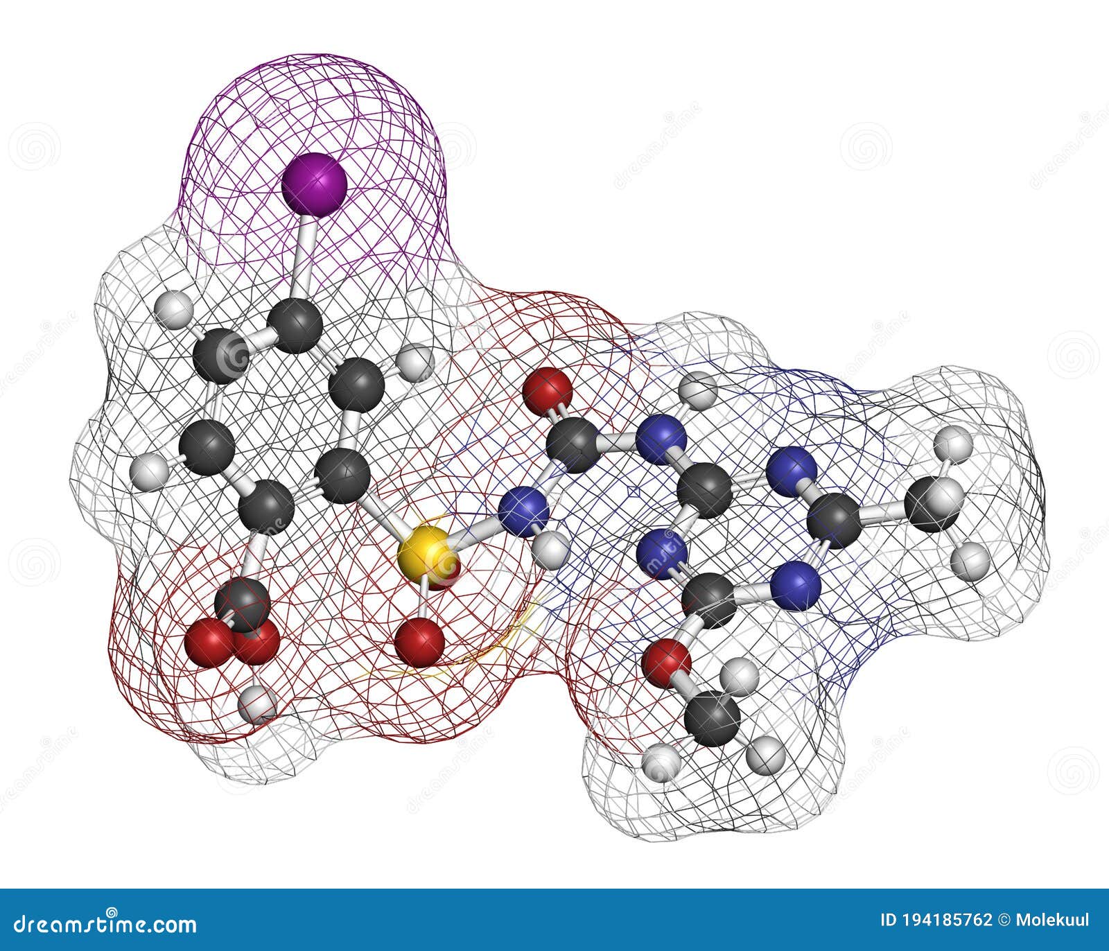 Iodosulfuron Herbicide Molecule. 3D Rendering. Atoms are Represented As ...