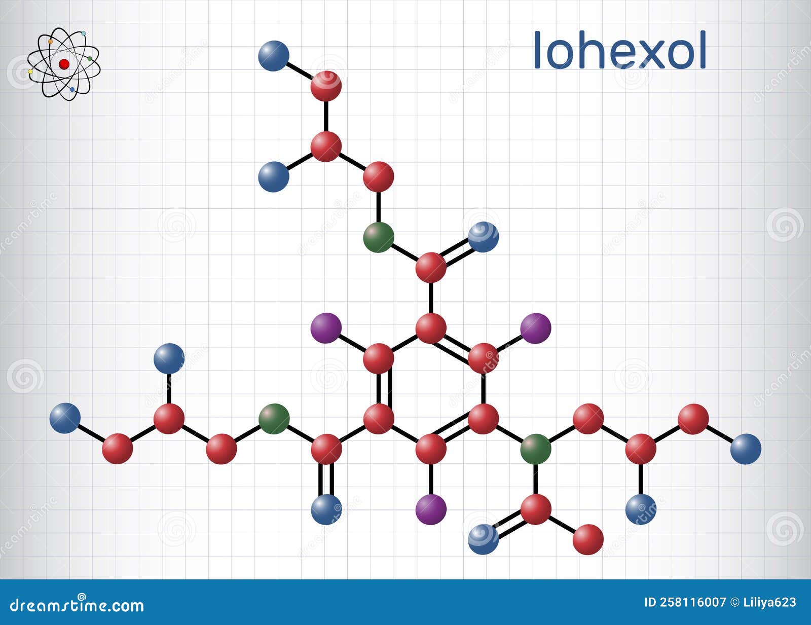 Iohexol Molecule. Molecule Model. Sheet of Paper in a Cage Stock Vector ...