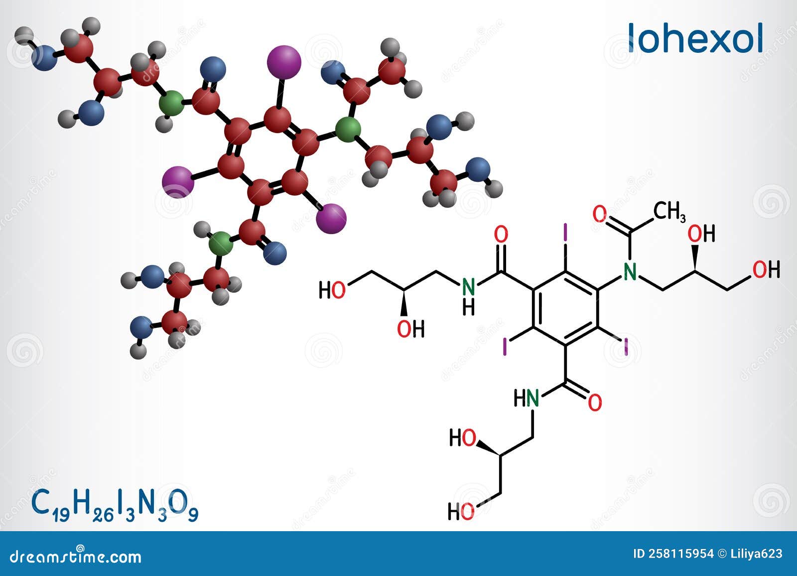 Iohexol Molecule. Structural Chemical Formula, Molecule Model. Stock ...