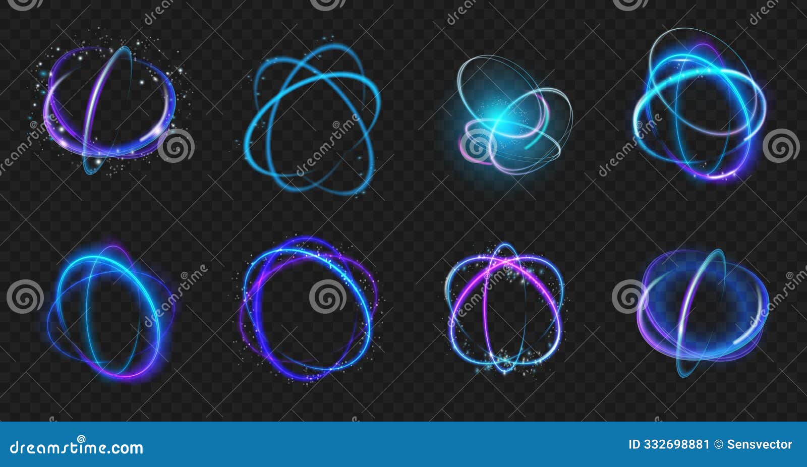 Ion and Atom Elements with Neon Shining Effect Stock Illustration ...