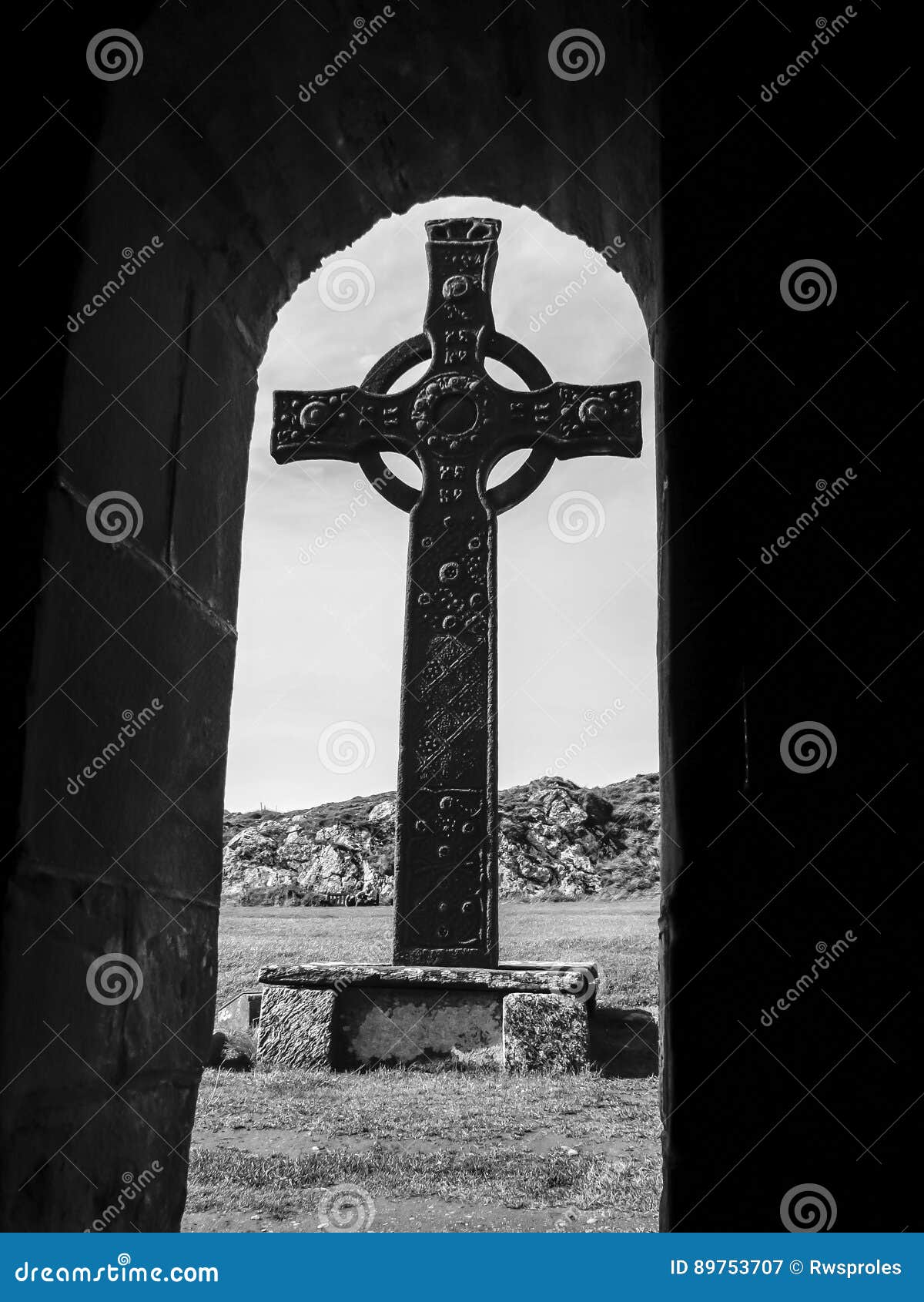 Iona Cross stock image. Image of framed, white, stone - 89753707