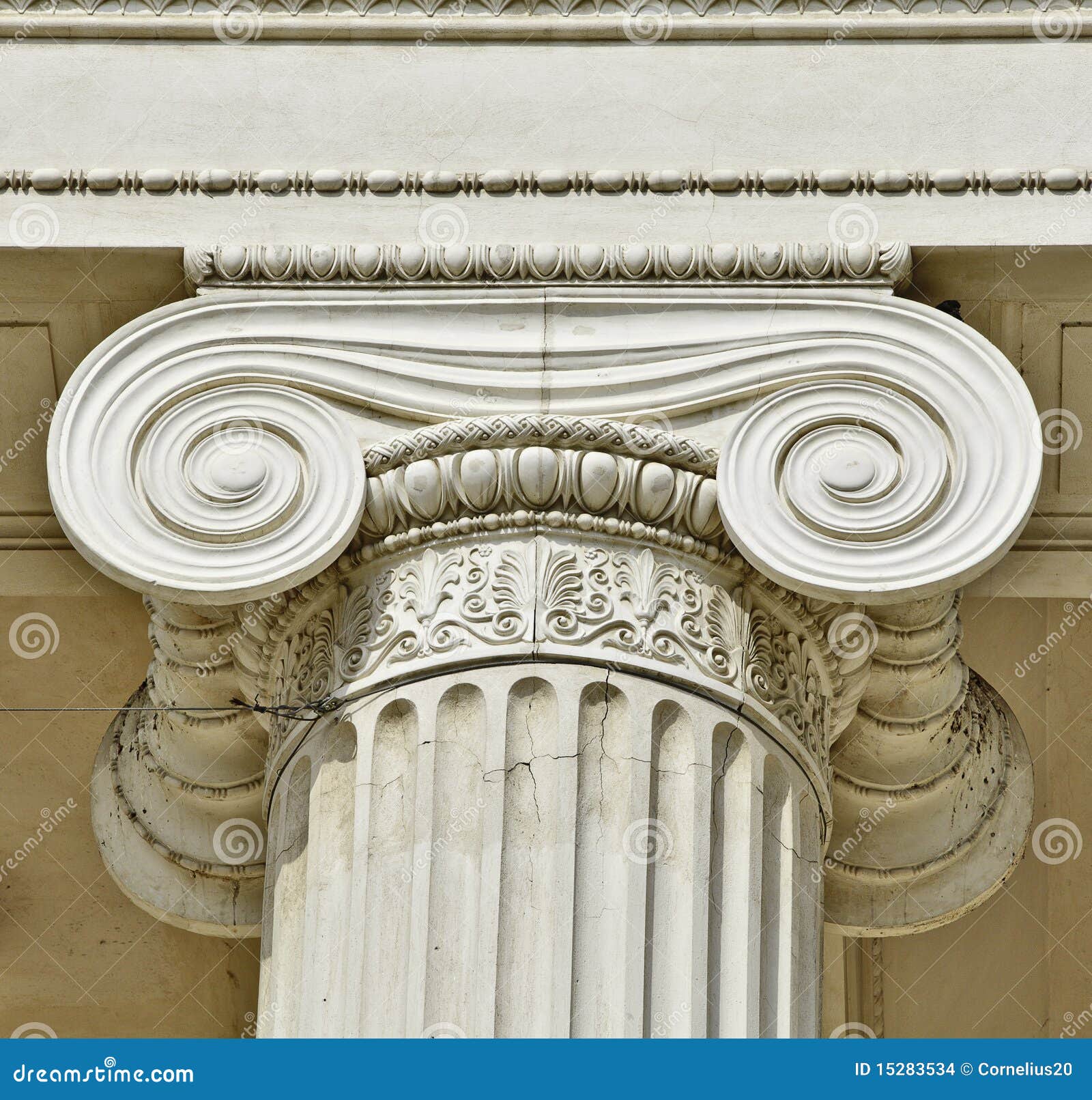 Detail Of Ionic Columns From Acropolis With Athens City In The ...