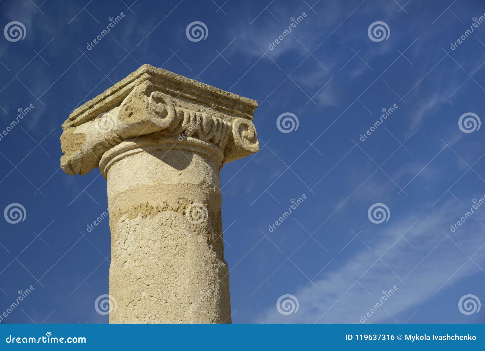 Ionic Column Against Blue Sky Background Stock Photo - Image of salamis ...