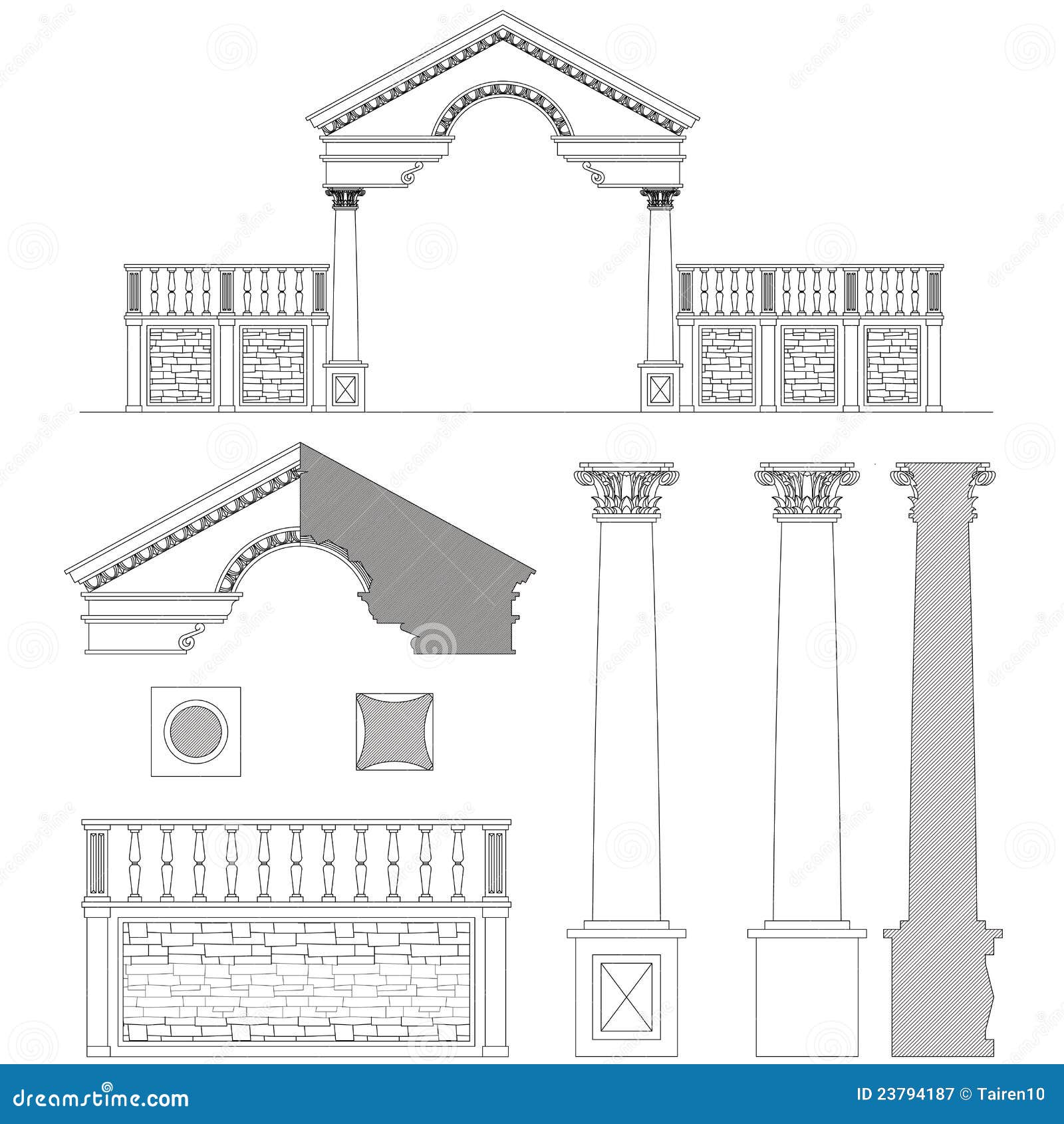 Ionic Column, Gate and Fence Set Stock Vector - Illustration of ...