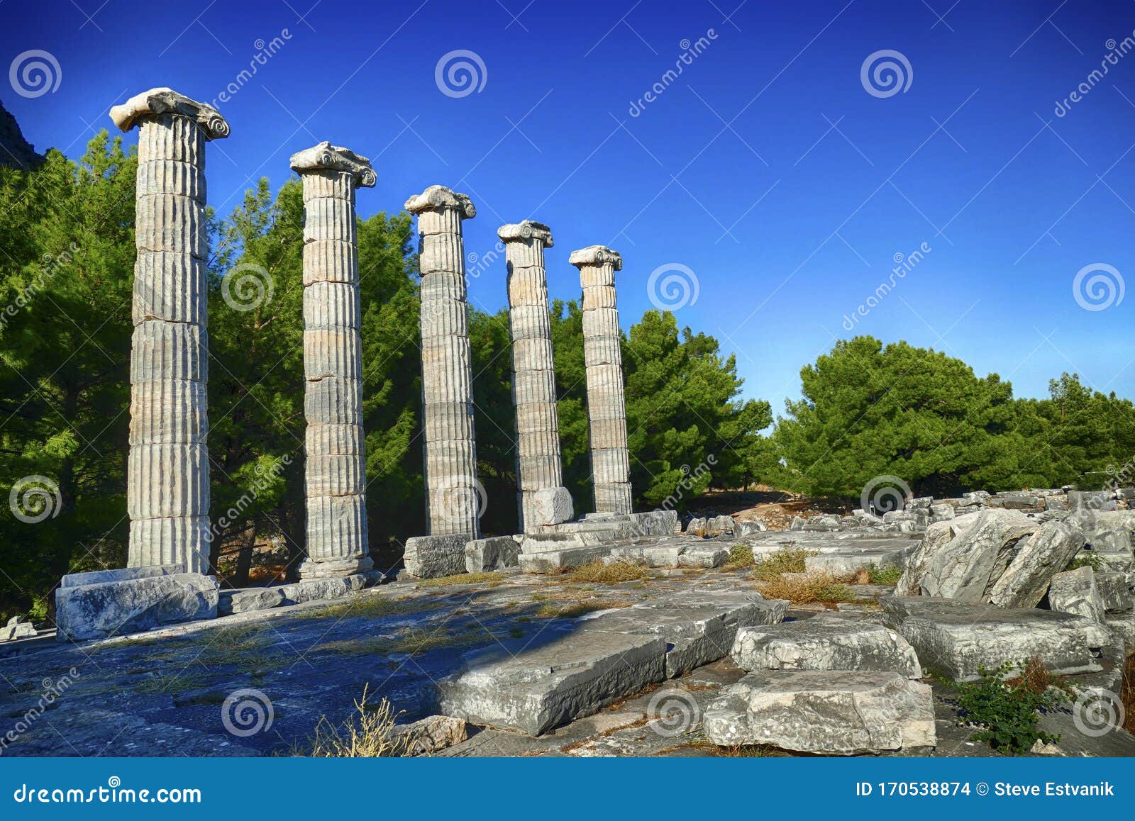 Ionic Columns of the Temple of Athena Stock Photo - Image of ionic ...