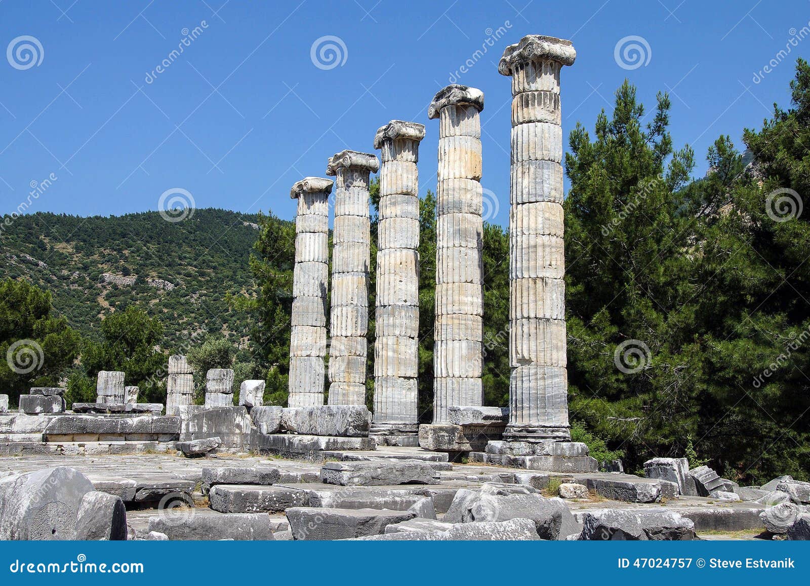 Ionic Columns Temple of Athena Stock Image - Image of column, stone ...