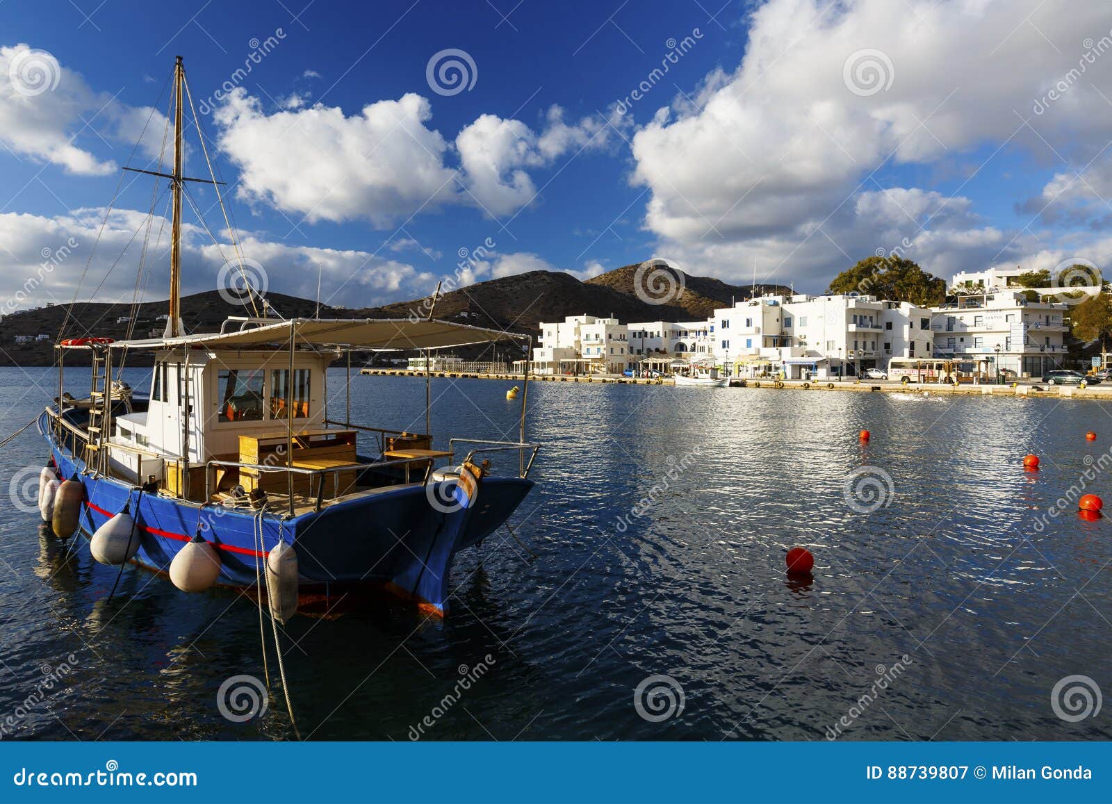 Ios island. editorial photography. Image of boat, harbor - 88739807