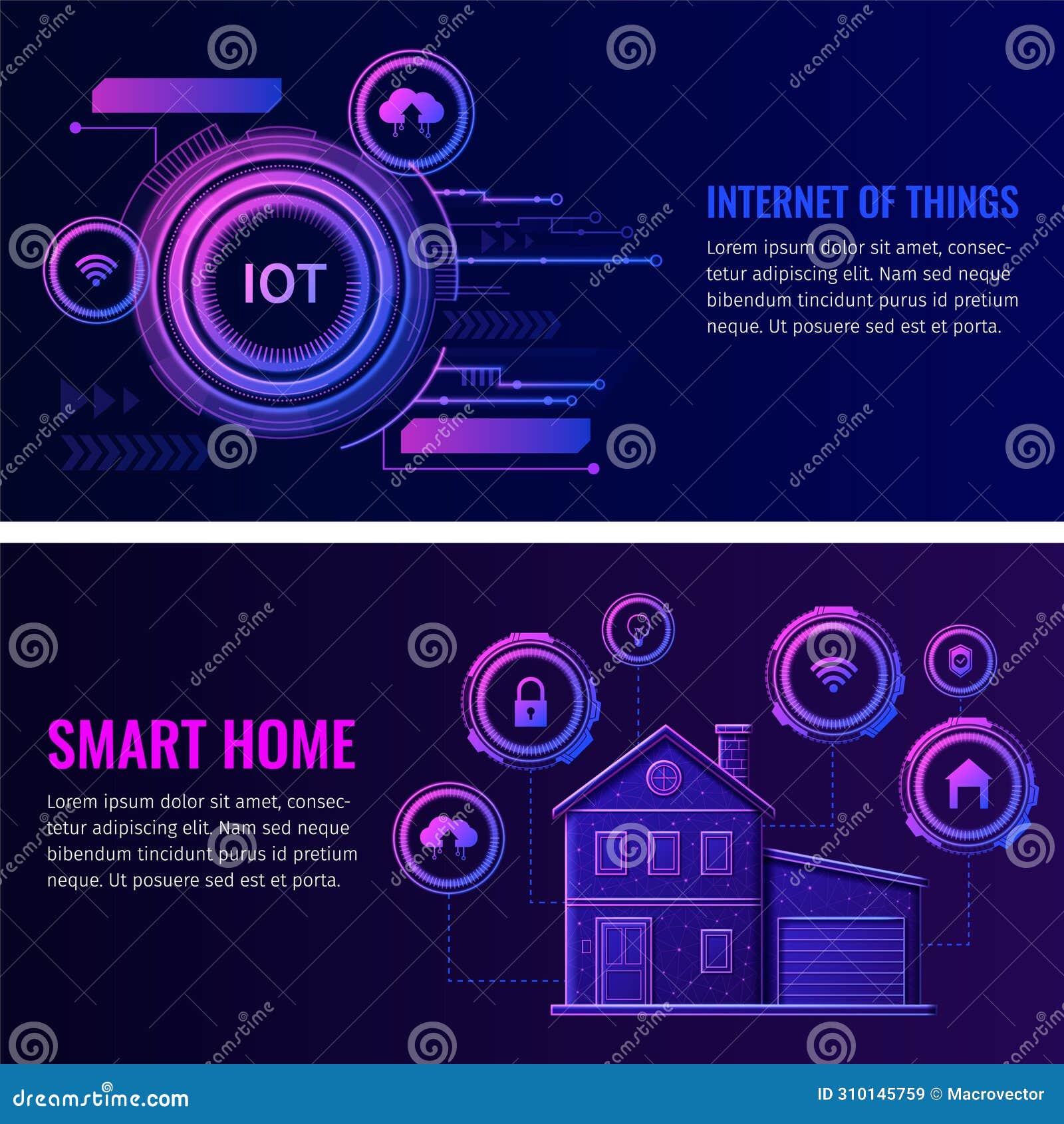 IoT Banners in Gradient Design Stock Illustration - Illustration of ...