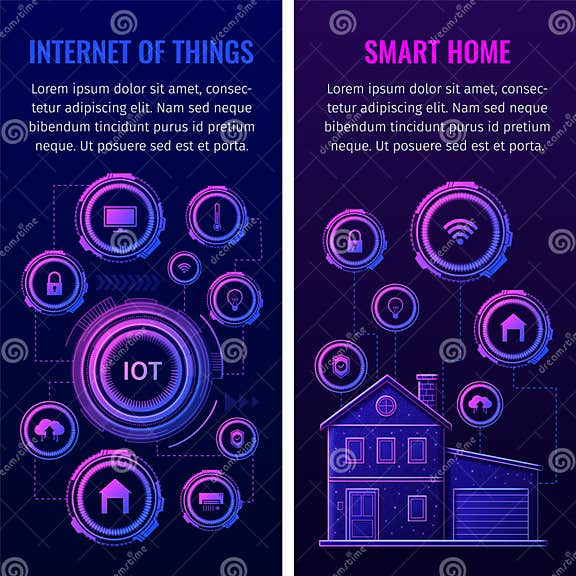 IoT Banners in Gradient Design Stock Illustration - Illustration of ...