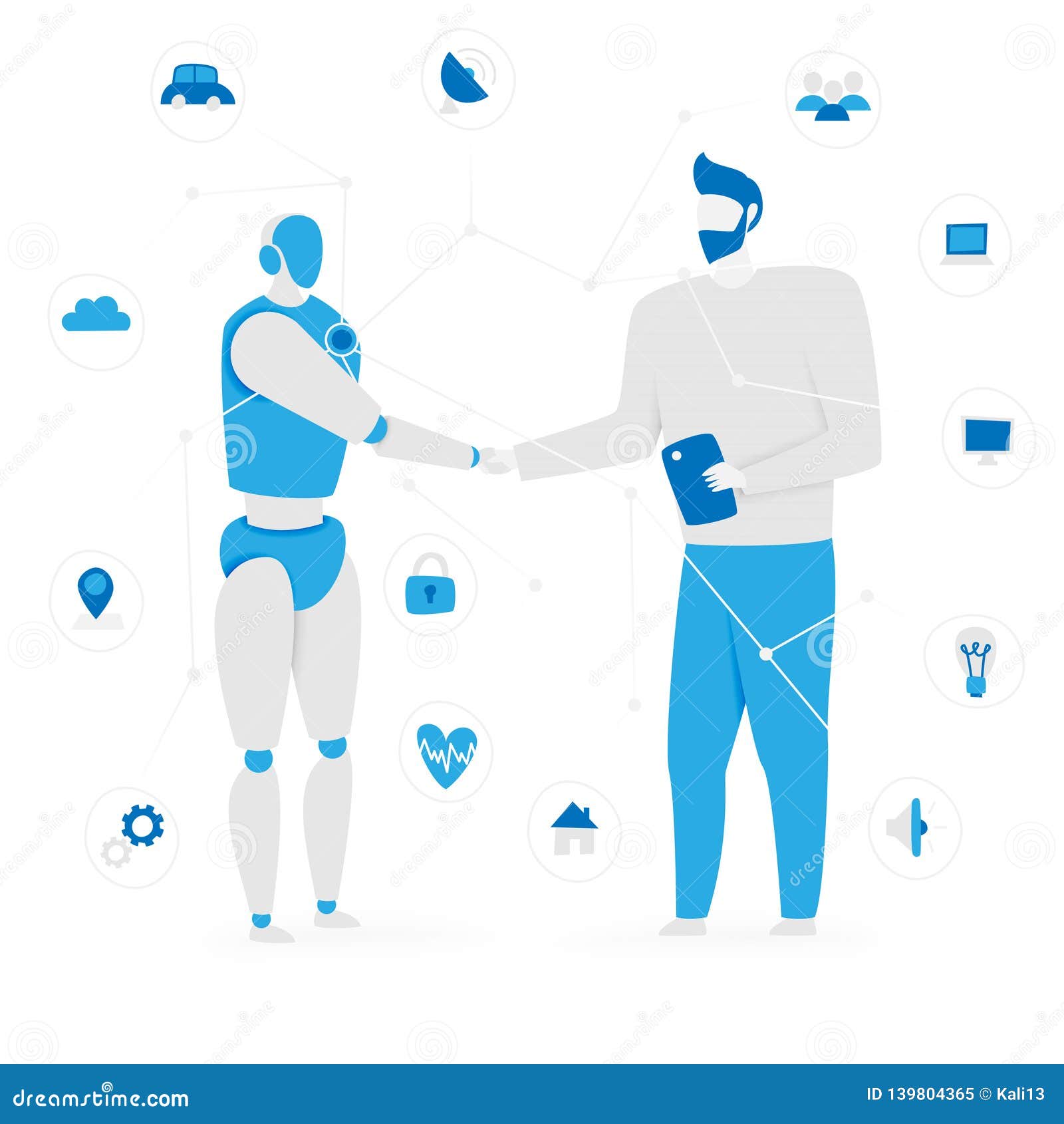 IoT Concept with People and Robot Stock Vector - Illustration of laptop ...