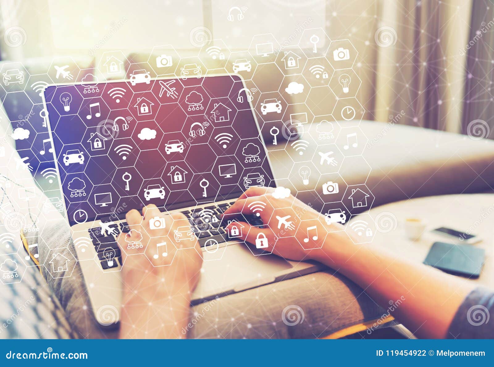 IoT Concept with Person Using Laptop Computer Stock Photo - Image of ...