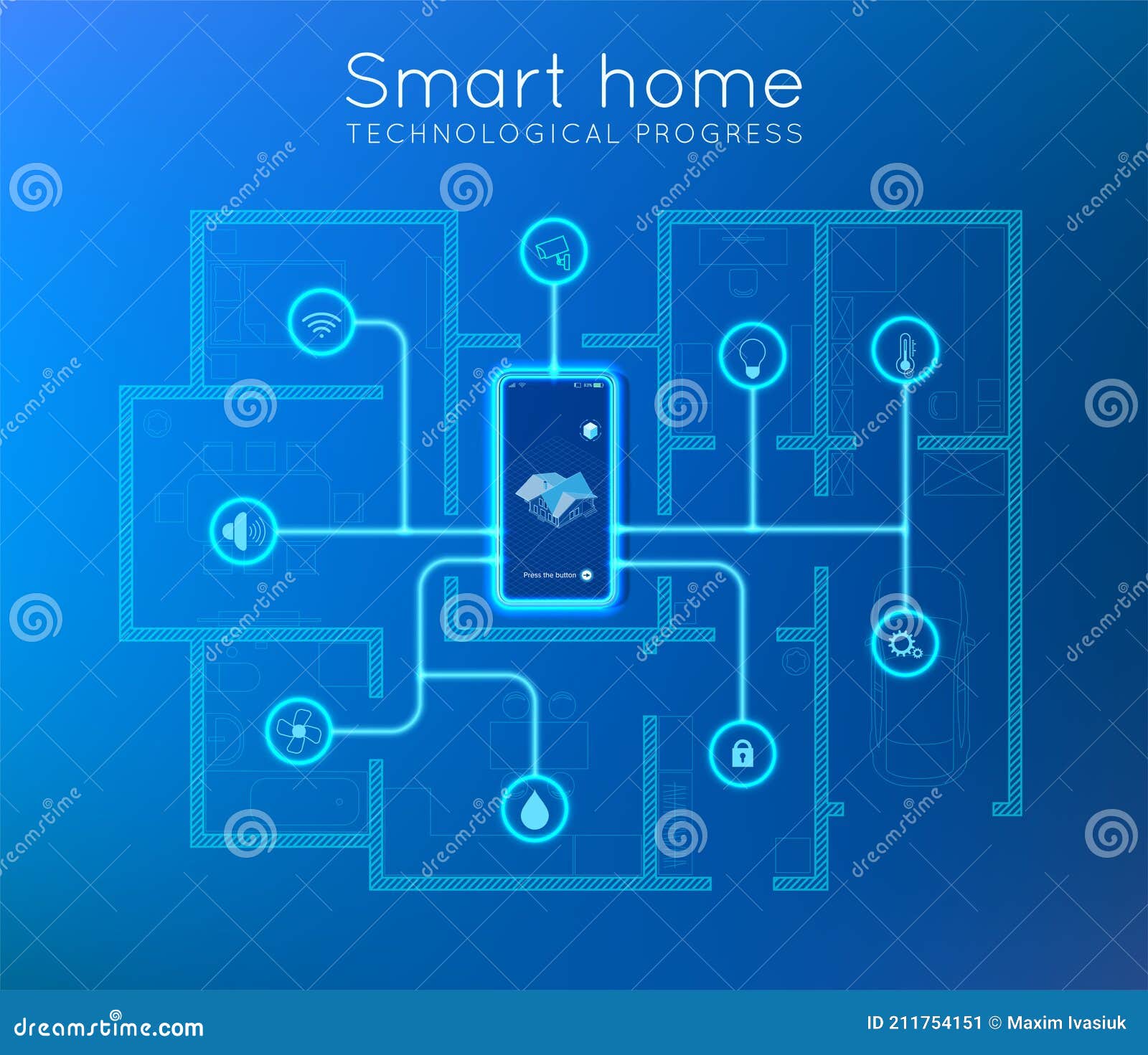 IOT Concept. Smart Home Connection and Control with Smartphone through ...