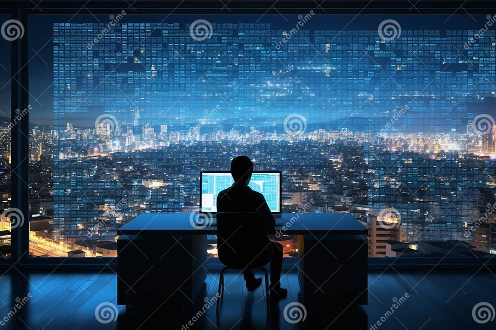 Iot Development Programmer Creating Smart City Software with Binary Codes and Html on Tablets ...