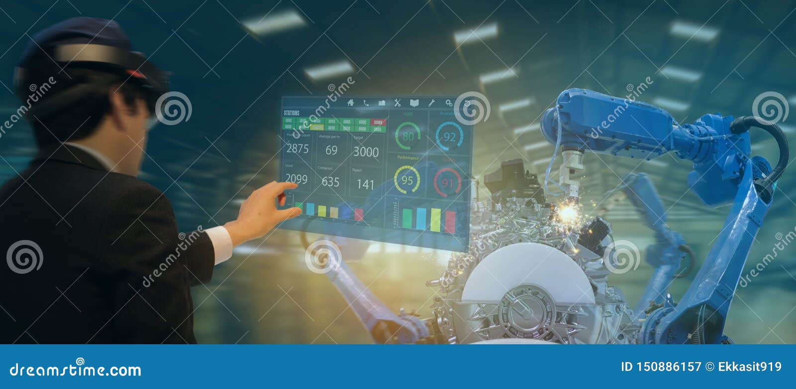 Iot Industry 4.0 Concept,industrial Engineerblurred Using Smart Glasses ...