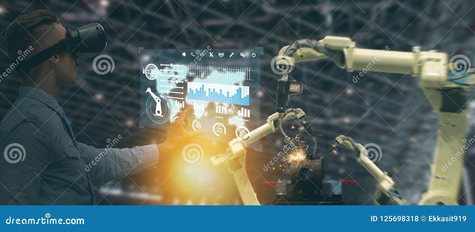 Iot Industry 4.0 Concept,industrial Engineerblurred Using Smart Glasses ...