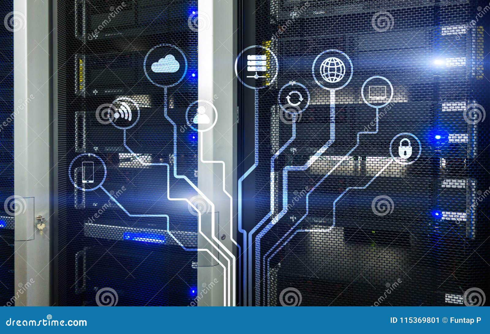 Telecommunication Concept. Binary Code On Large Data Center Background ...