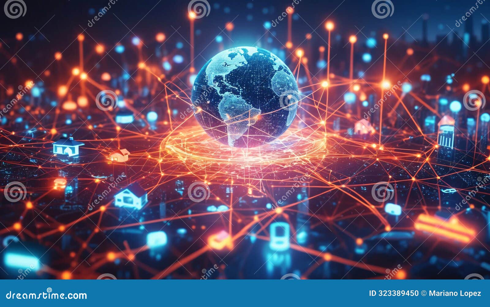IoT, Internet of Things , a World Interconnected by Networks Stock ...