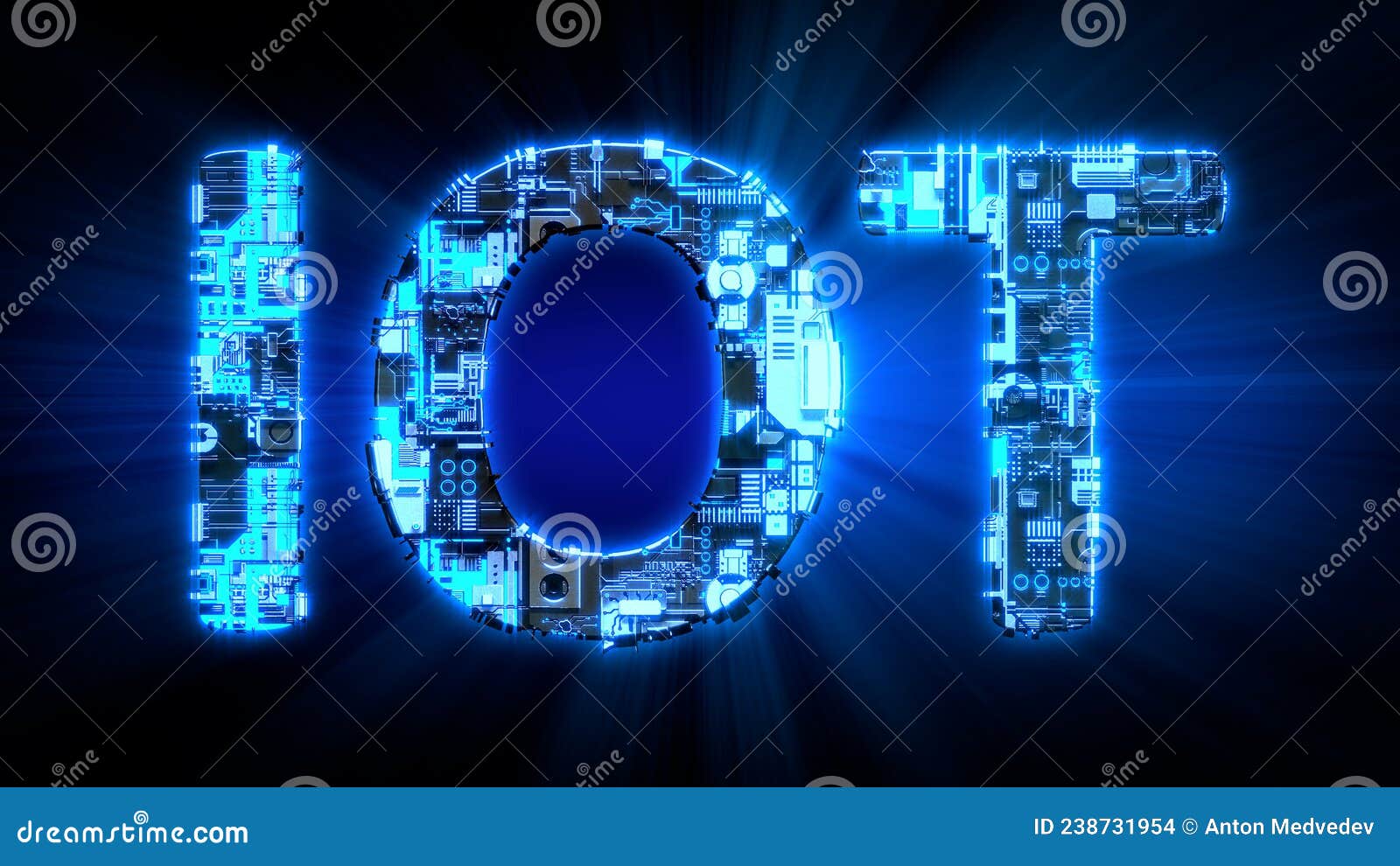 IOT Lighting Blue Digital Cyber Text, Isolated - Industrial 3D ...