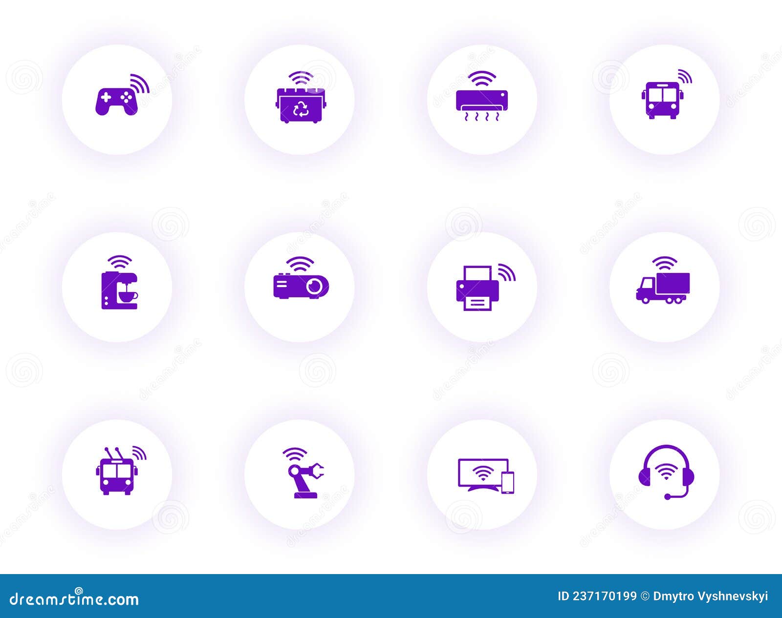 Iot Purple Color Vector Icons on Buttons Stock Vector - Illustration of ...