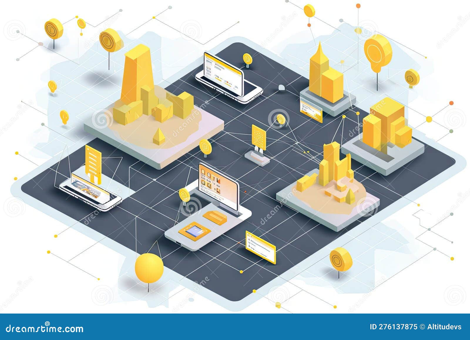 Iot Sensor Network, with Multiple Devices Collecting and Sharing Data Stock Illustration ...