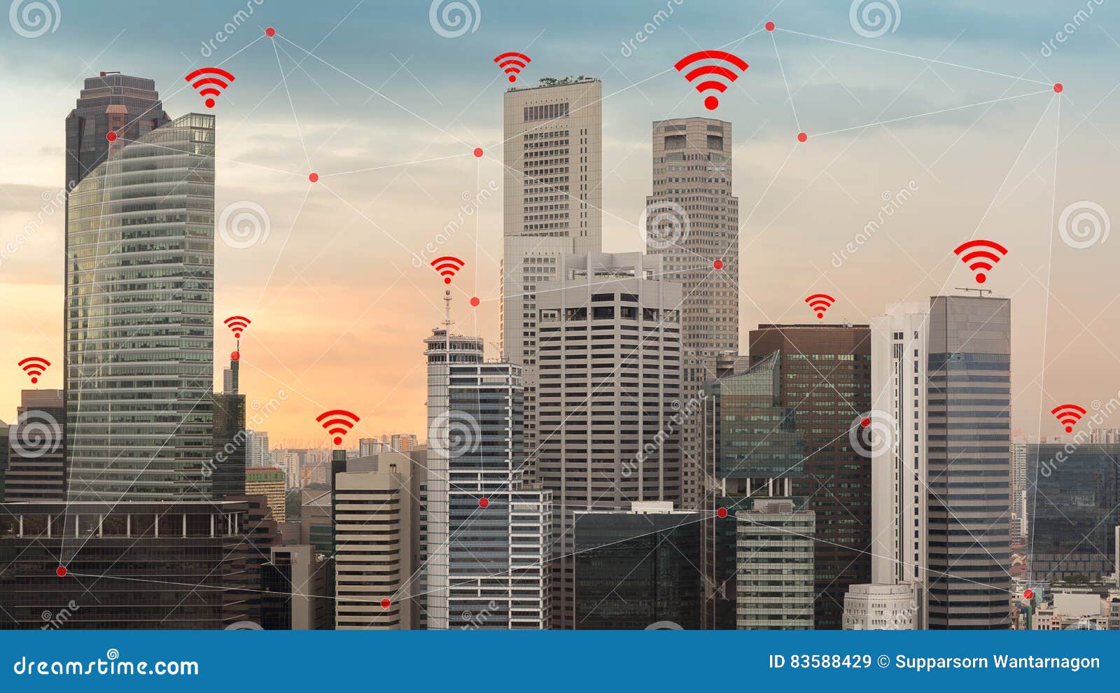 IOT and Smart City Concept Illustrated by Wireless Networking an Stock Image - Image of mobile ...