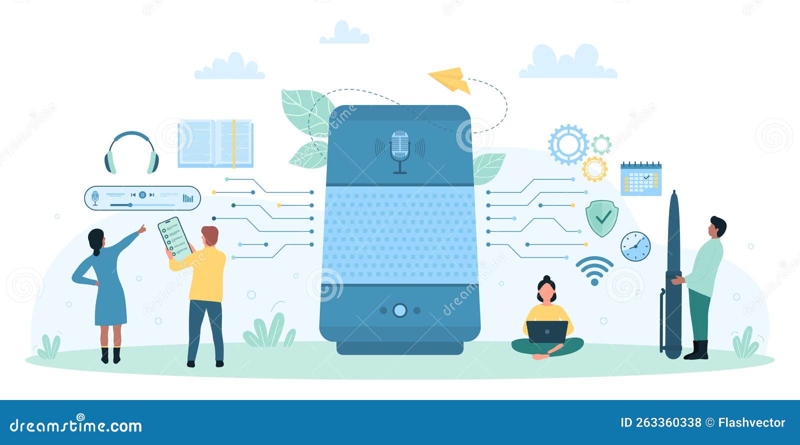 IOT, Smart Electronic Service and Automation, Tiny People Control Voice Assistant Stock Vector ...