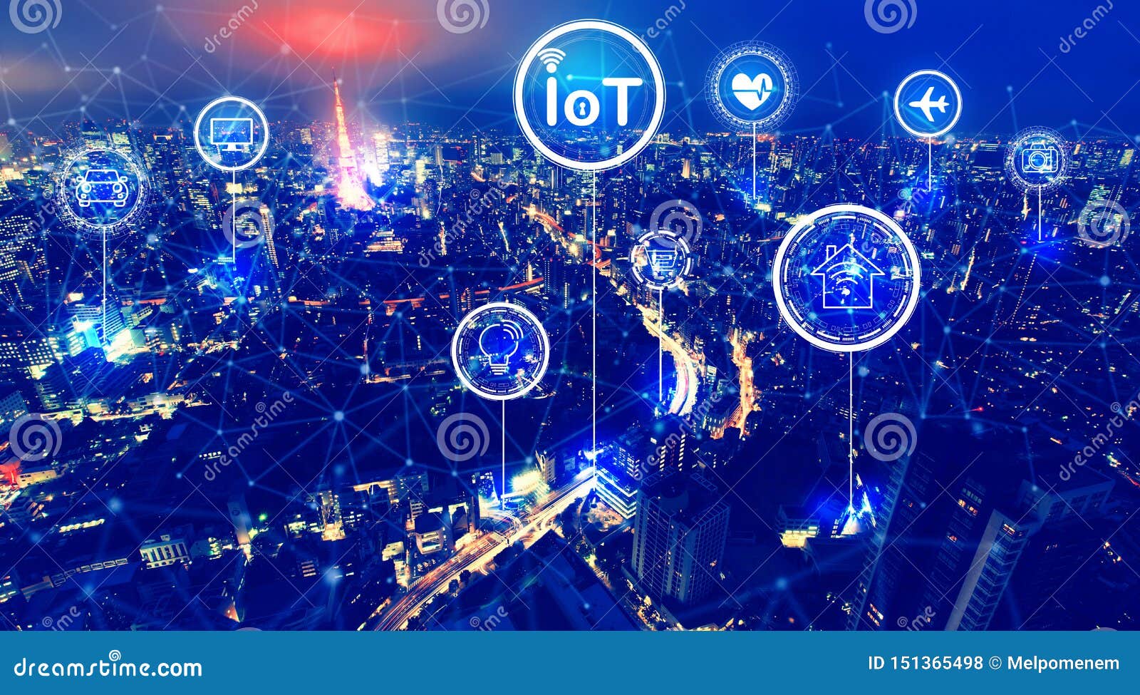 IoT Theme with Aerial View of Tokyo Stock Photo - Image of networking ...