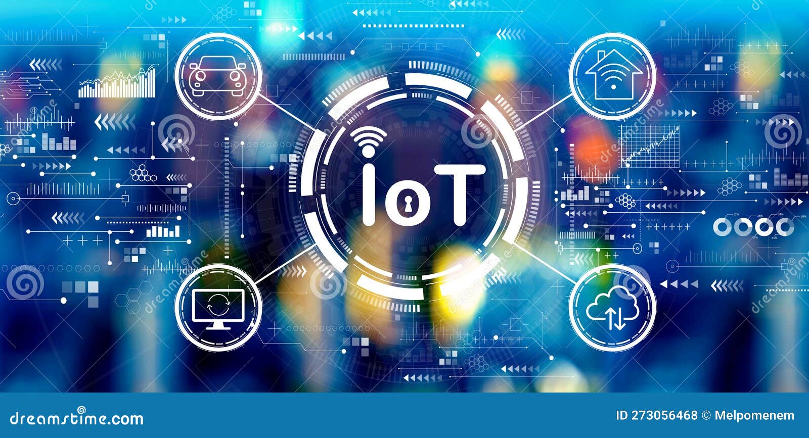 IoT Theme with Big City Lights Stock Photo - Image of skyscraper, city ...