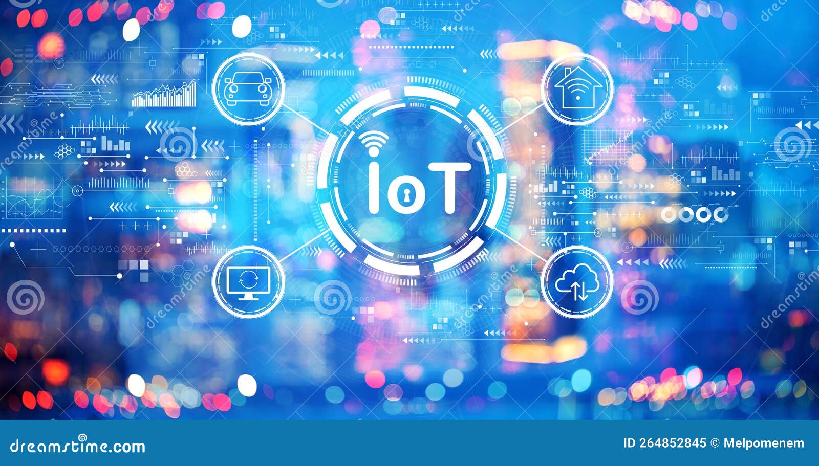 IoT Theme with Blurred City at Night Stock Image - Image of shine, tech ...