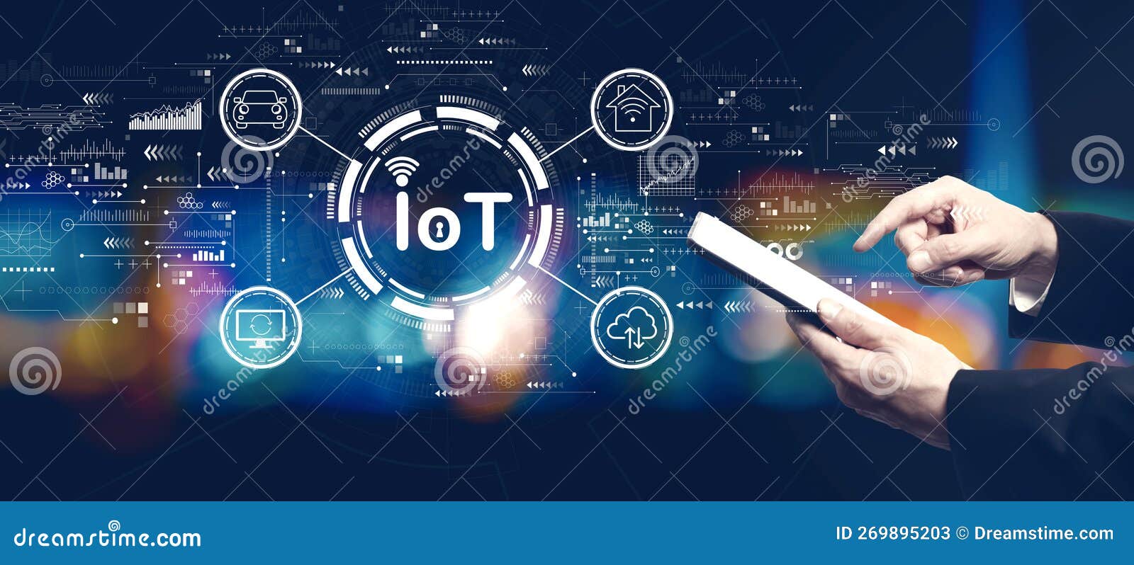 IoT Theme with Businessman Using a Tablet Computer Stock Image - Image ...