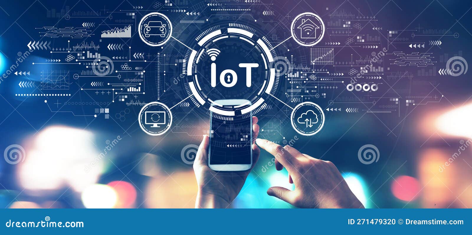 IoT Theme with City Lights at Night Stock Photo - Image of computer ...