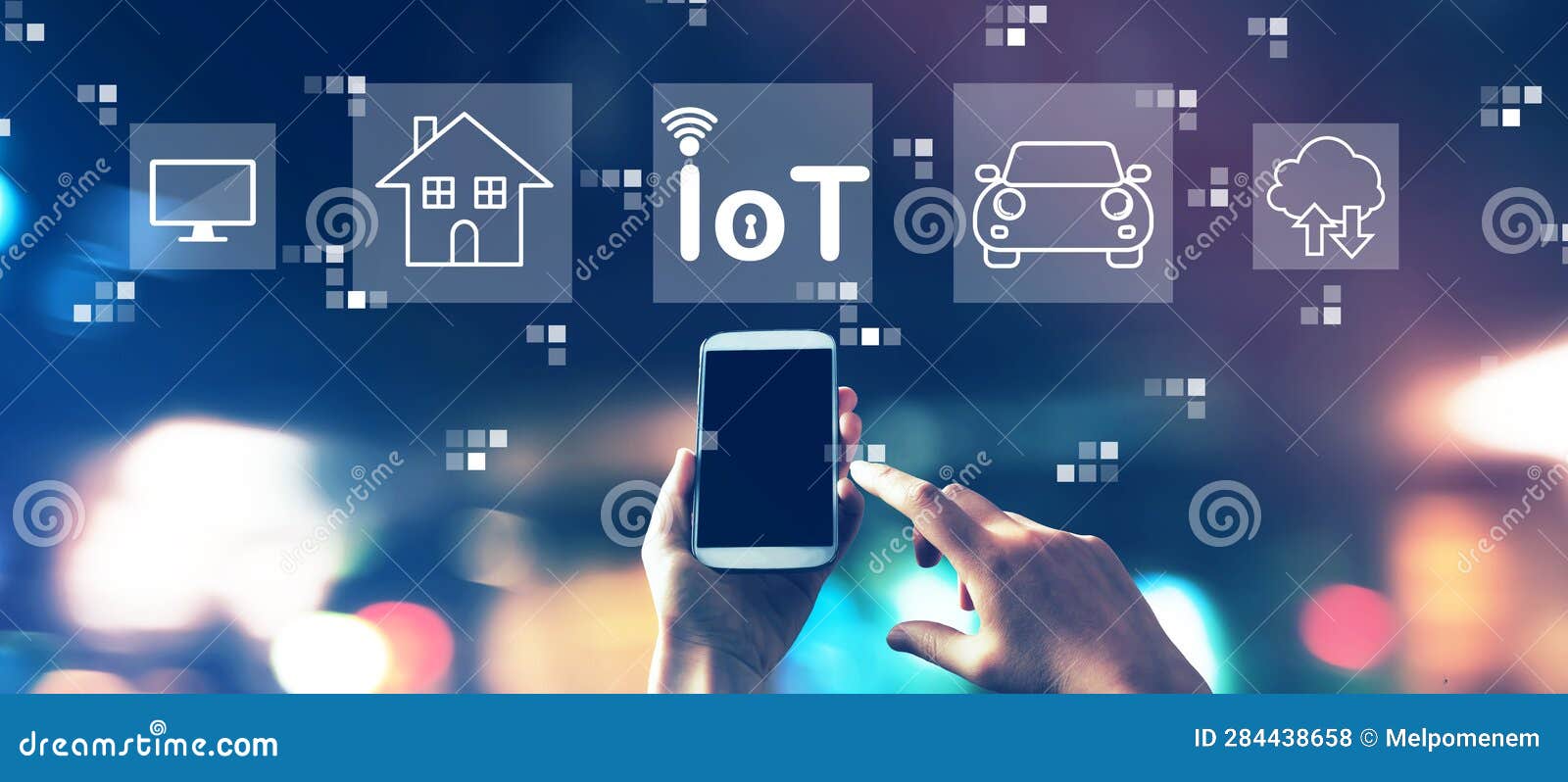 IoT Theme with City Lights at Night Stock Photo - Image of technology ...