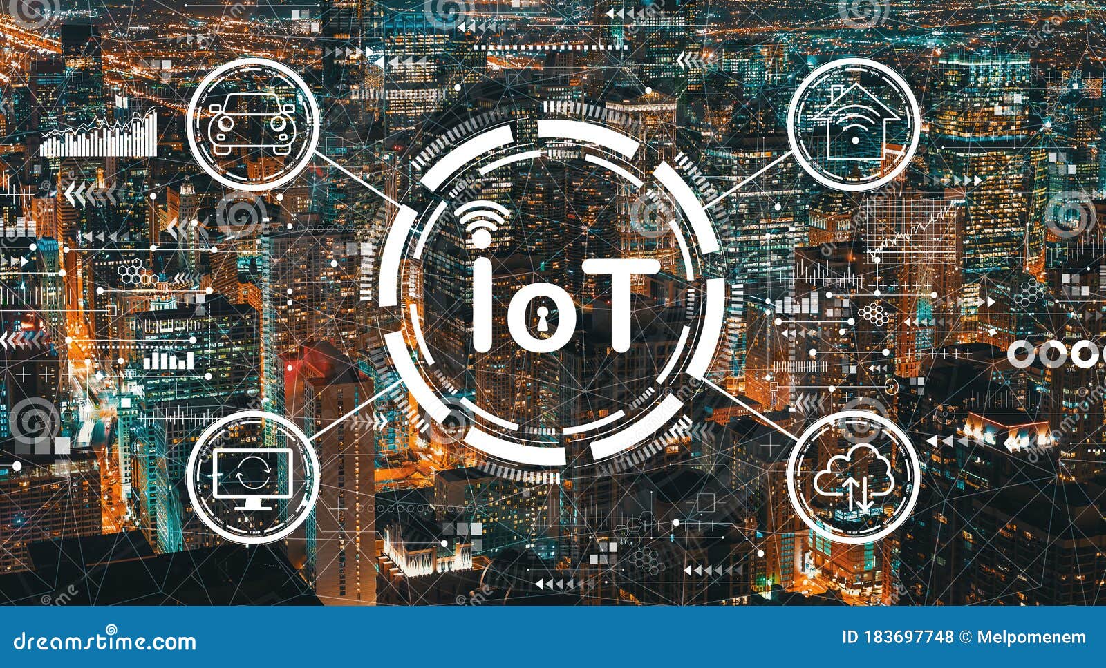 IoT Theme with Downtown Chicago Skyscrapers Stock Photo - Image of ...
