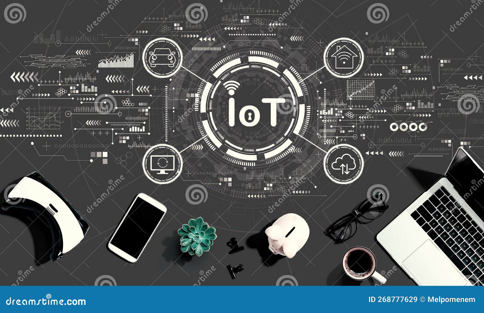 IoT Theme with Electronic Gadgets and Office Supplies Stock Image ...