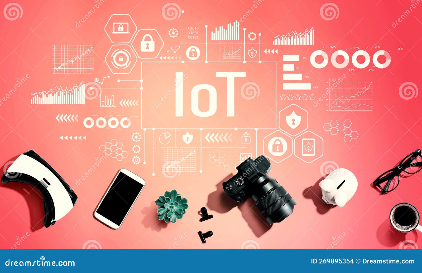 IoT Theme with Electronic Gadgets and Office Supplies Stock Photo ...