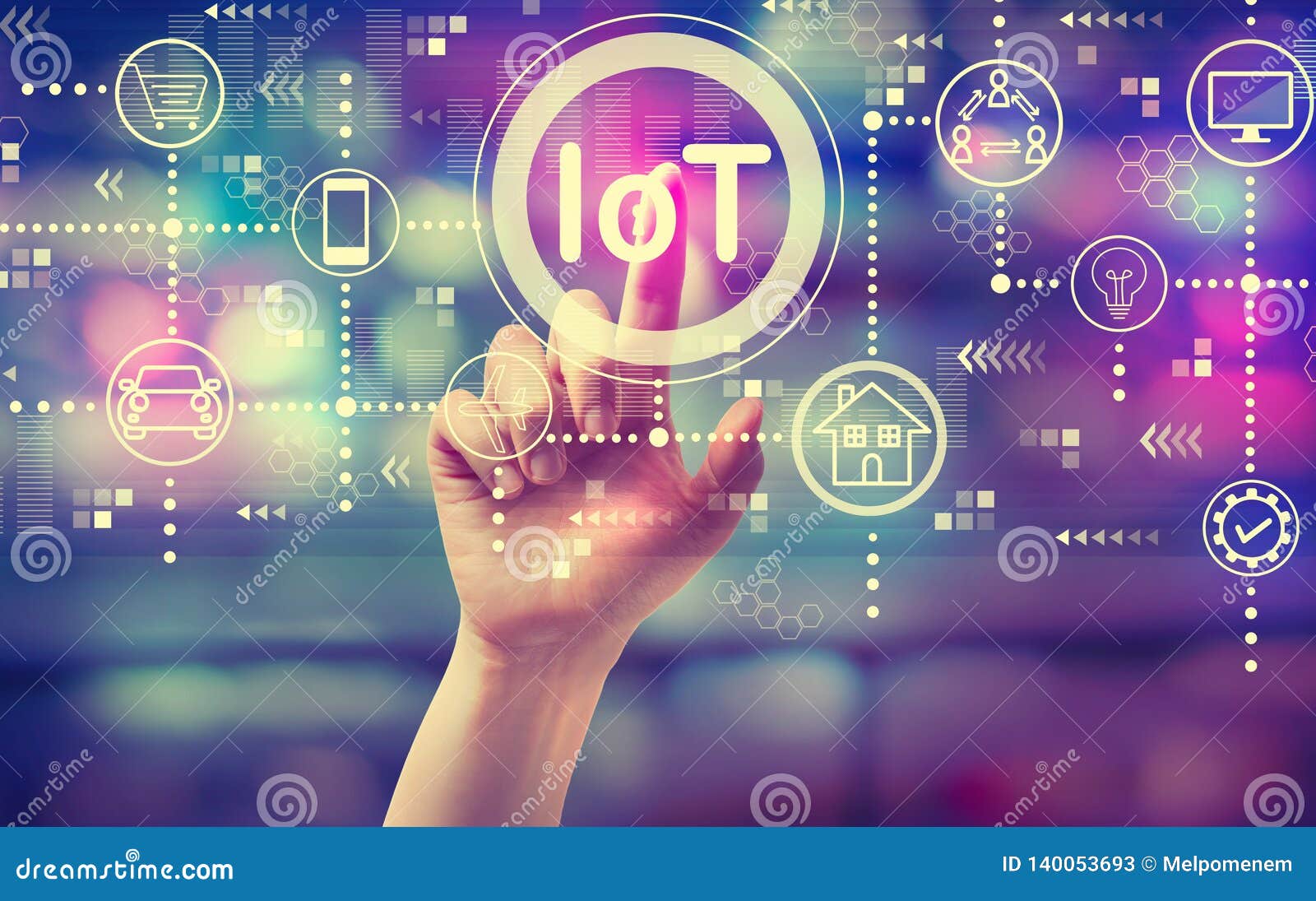 IoT theme with hand stock image. Image of cyber, bokeh - 140053693