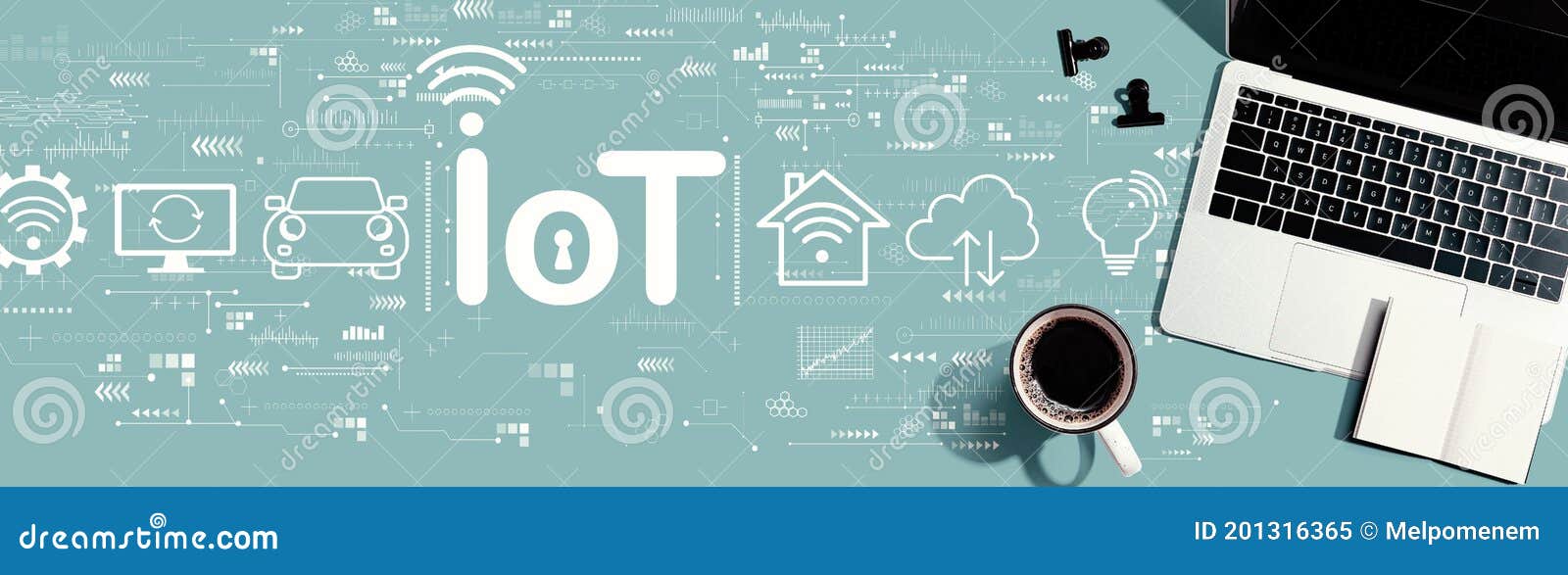 IoT Theme with a Laptop Computer Stock Illustration - Illustration of ...