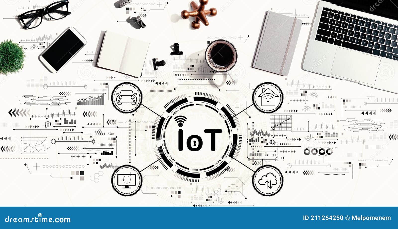 IoT Theme with a Laptop Computer Stock Photo - Image of tech, overhead ...