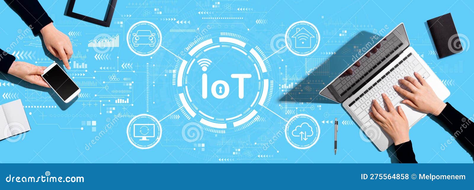 IoT Theme with People Working Together Stock Illustration ...