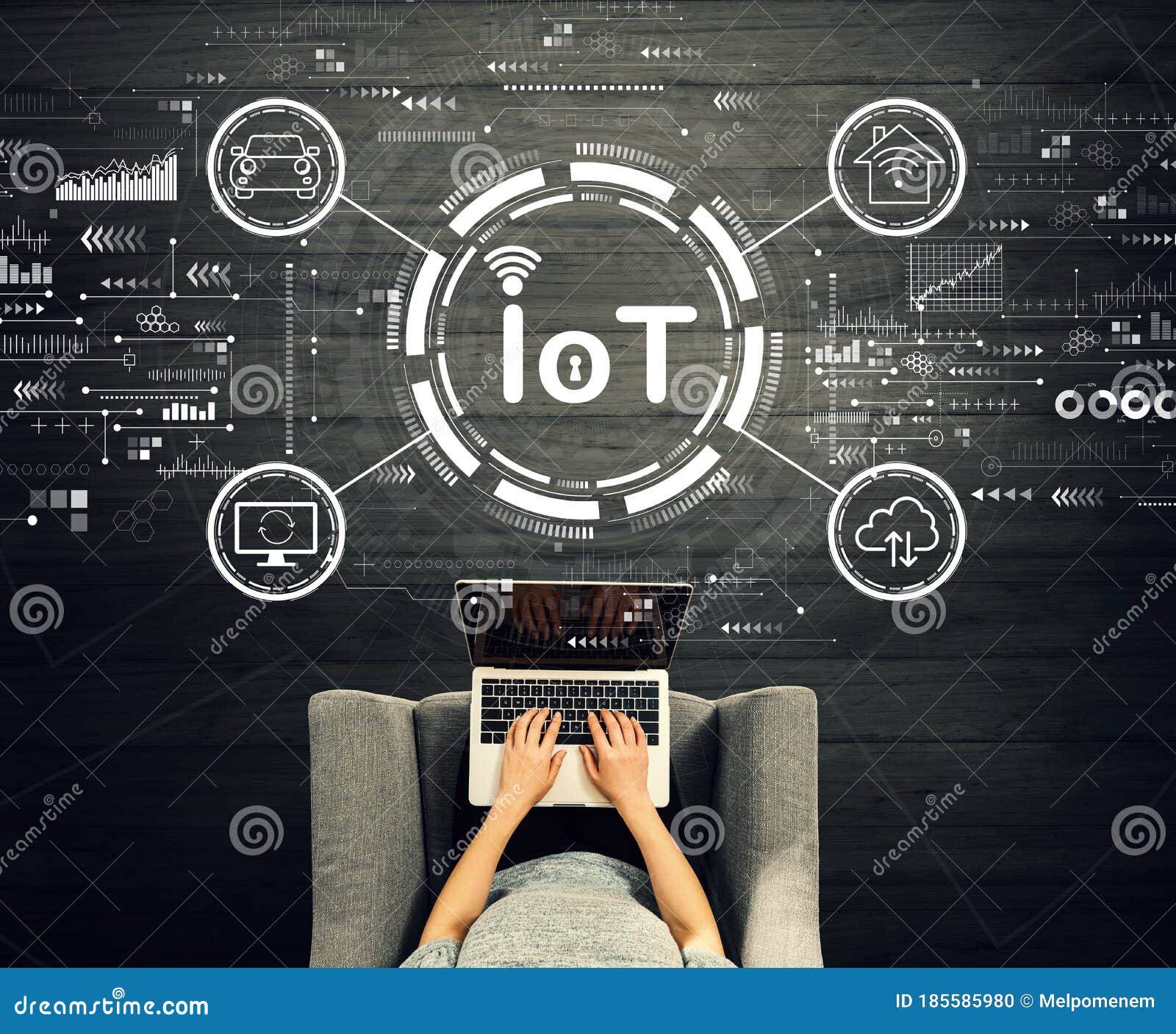 IoT Theme with Person Using a Laptop Stock Illustration - Illustration ...