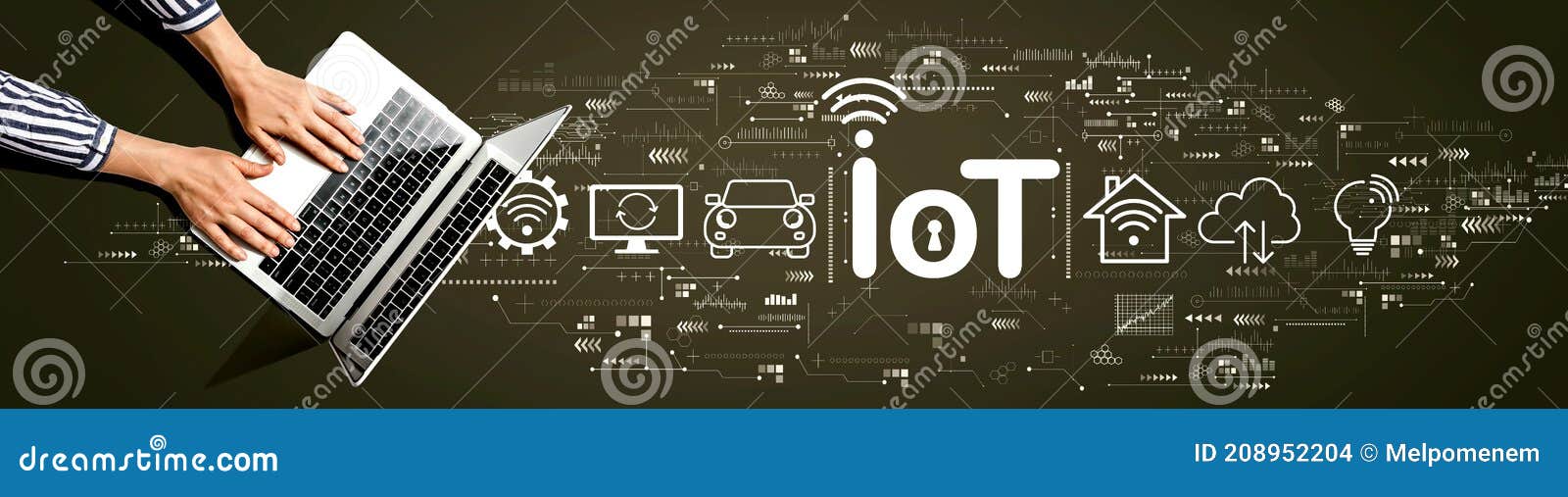 IoT Theme with Person Using Laptop Editorial Stock Image - Image of ...