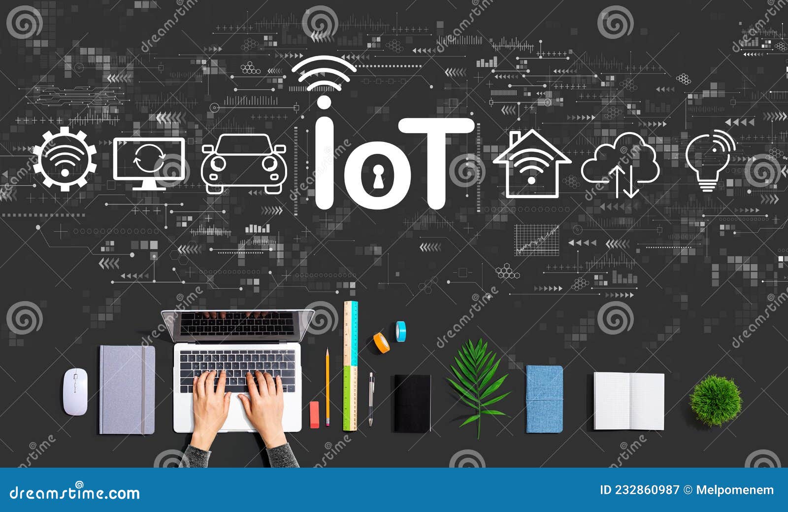 IoT Theme with Person Using a Laptop Stock Image - Image of laptop ...