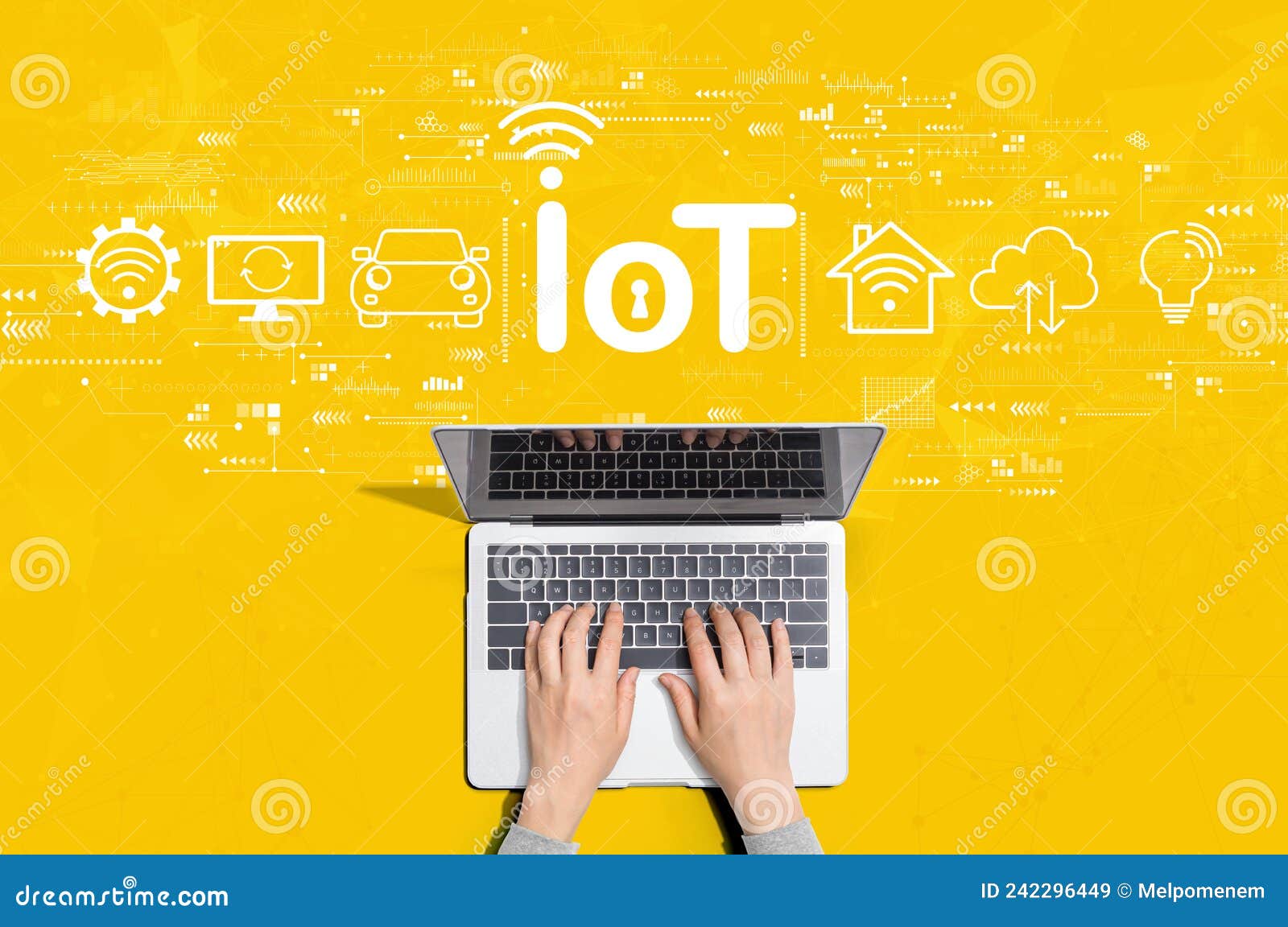 IoT Theme with Person Using Laptop Stock Image - Image of business ...